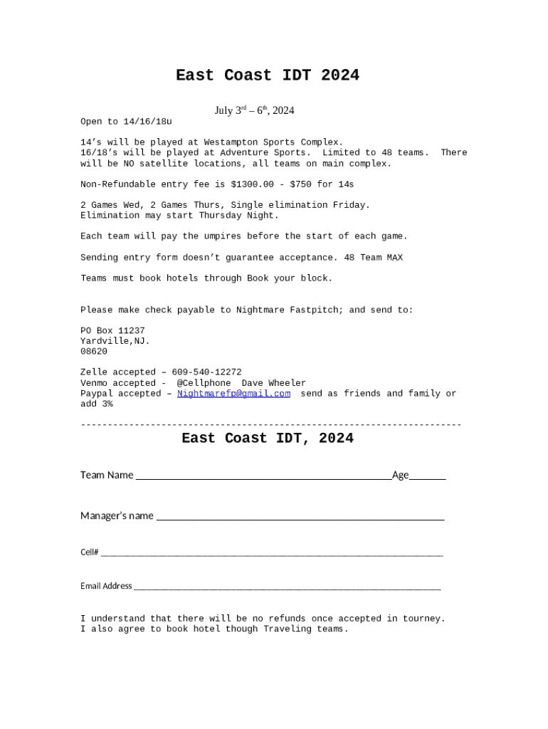 East Coast Idt 2024 Registration Doc Template | pdfFiller