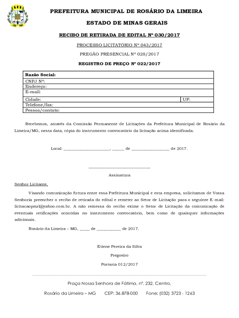 Preenchível Online A no remessa do recibo exime o Setor de Licitao da ...