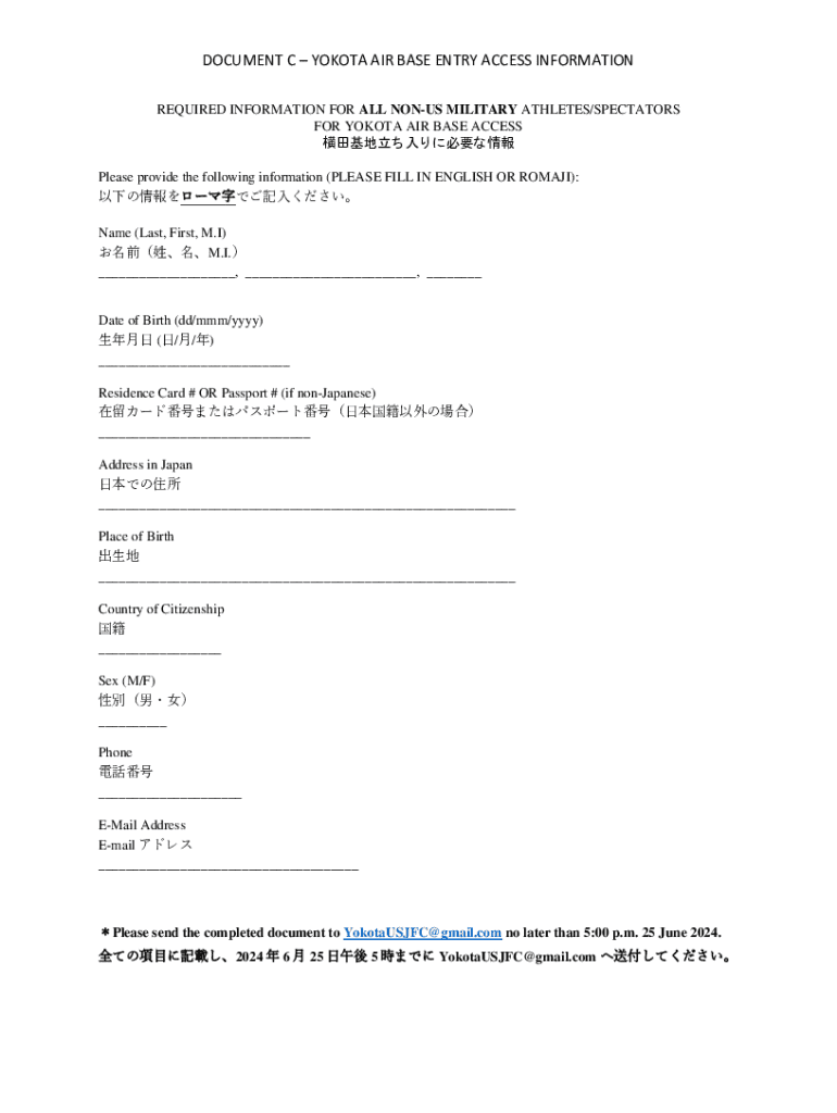 Fillable Online Yokota Air Base - Yokota All, Thank you for your endurance ... Fax Email Print ...