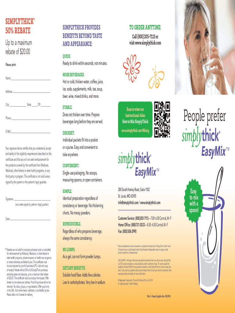 Fillable Online SimplyThick Gel Food and Beverage Thickener for ...