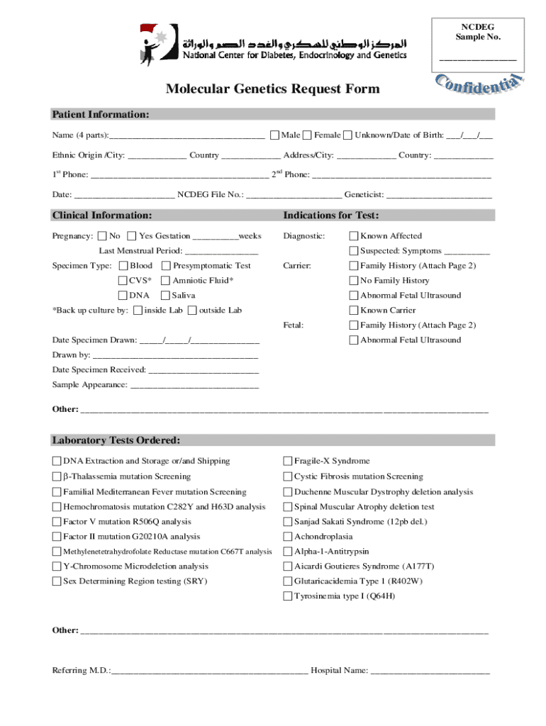 Fillable Online Molecular Genetics Request Form Fax Email Print - pdfFiller
