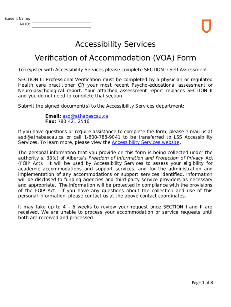 Accessibility Services Verification of Accommodation Doc Template | pdfFiller