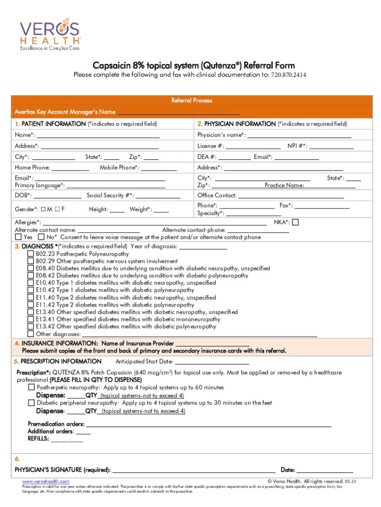 Fillable Online Capsaicin 8% topical system () Referral Form Fax Email ...