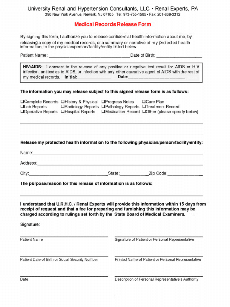 Fillable Online University Renal and Hypertension Consultants - Newark, NJ Fax Email Print ...