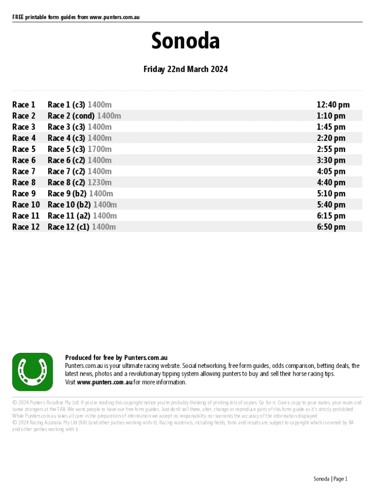 Fillable Online Sonoda Printable Form Guide - Friday 22nd March 2024 ...
