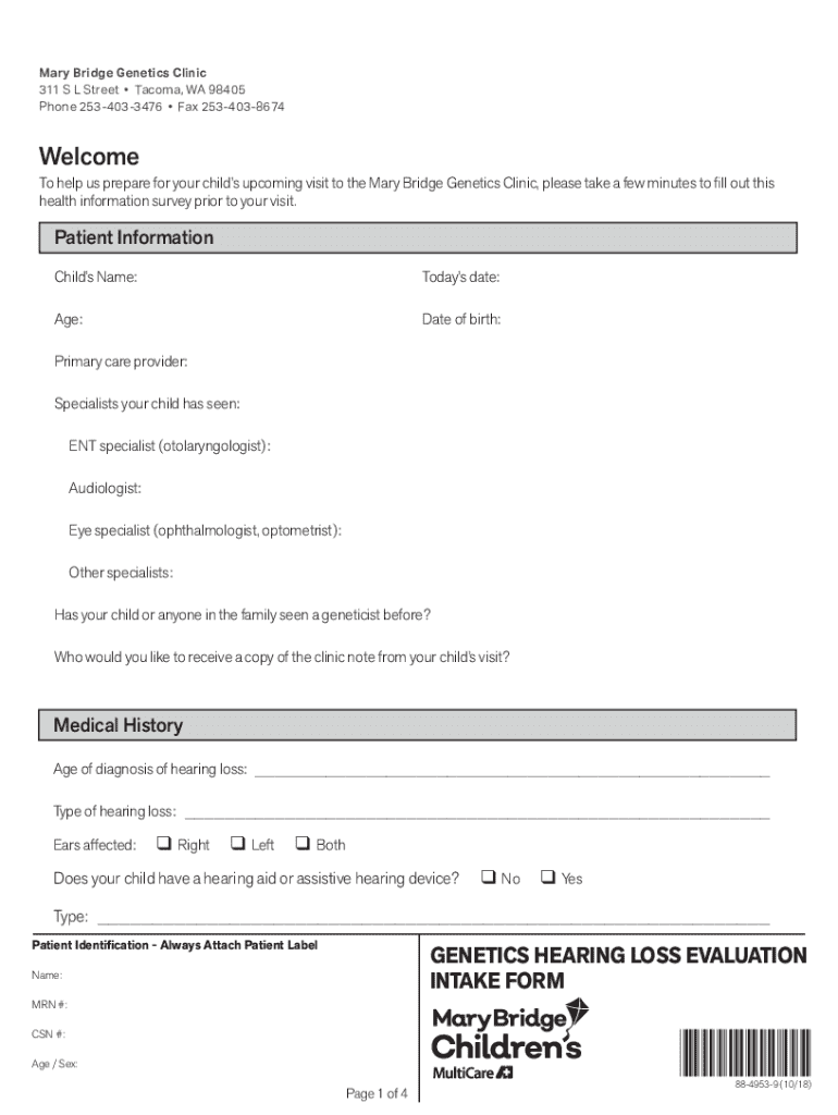 Fillable Online Genetics Clinic Intake Form - Child Fax Email Print ...