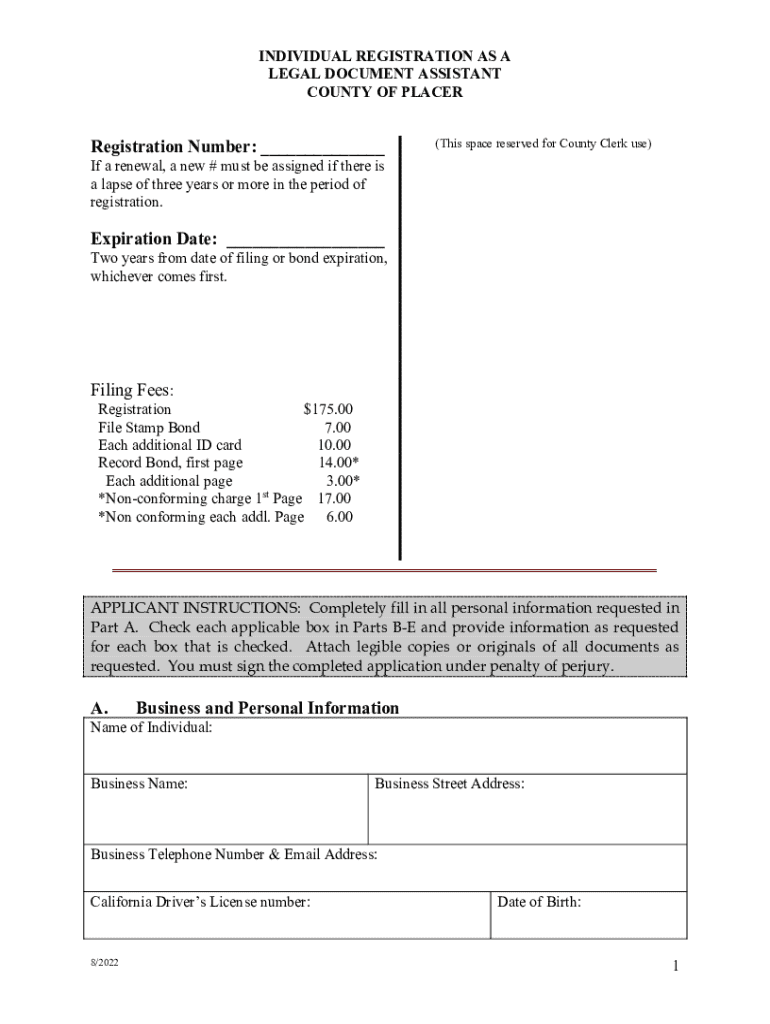 Fillable Online LEGAL DOCUMENT ASSISTANT APPLICATION FORM - ... Fax ...