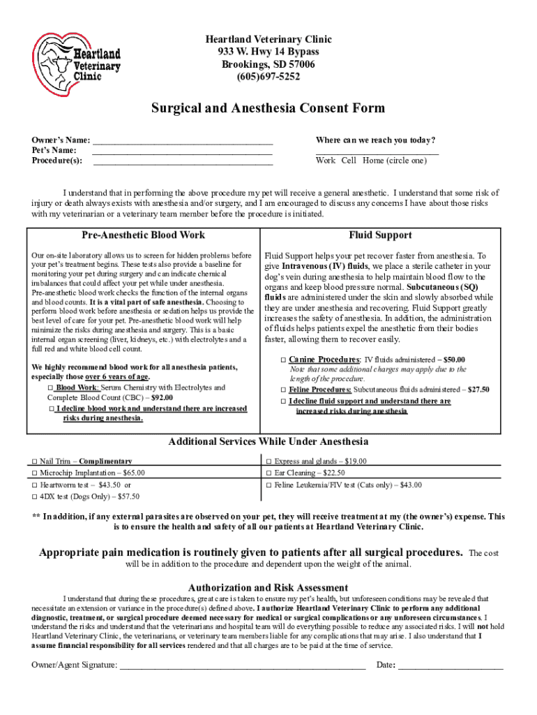 Fillable Online Surgery Consent general form.docx - Heartland ...