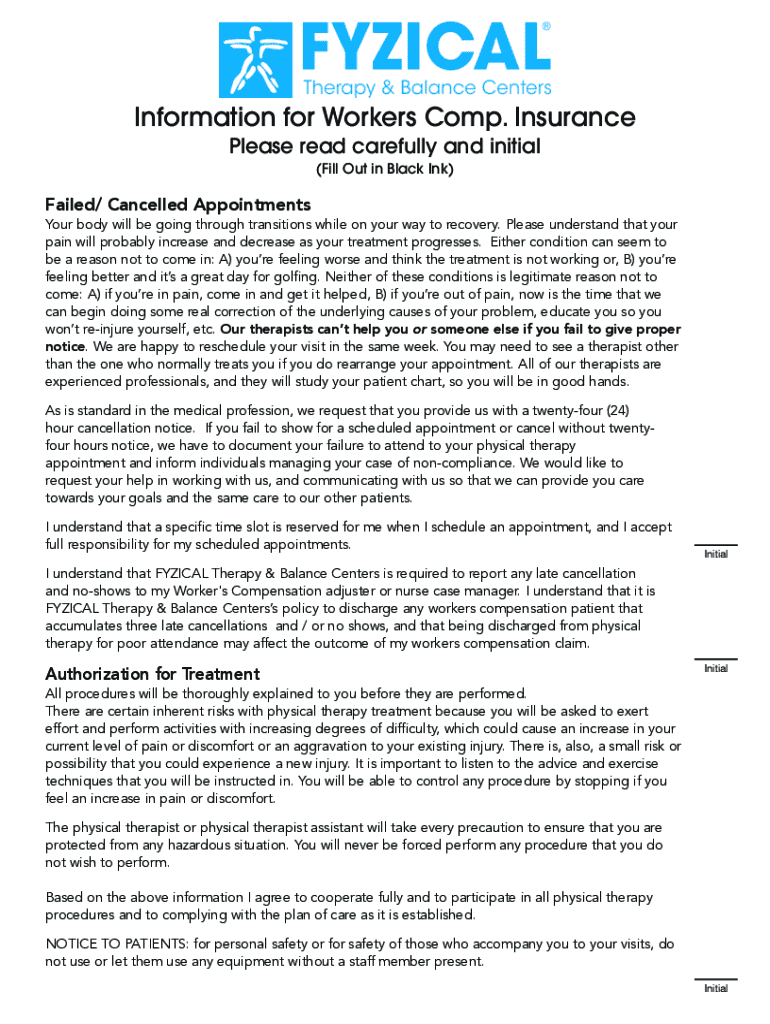 Fillable Online Workers Comp Welcome Packet New Pa1ent Form Fax Email ...