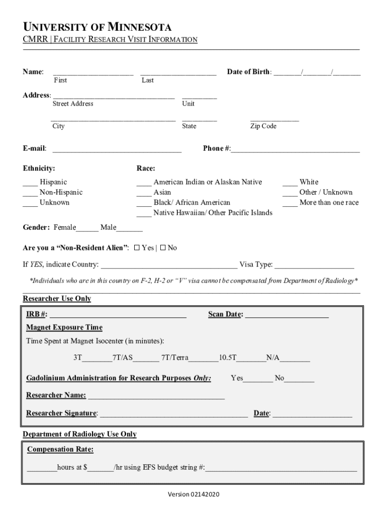Fillable Online CMRR Facility Research Visit Information Form 02.14.20 ...