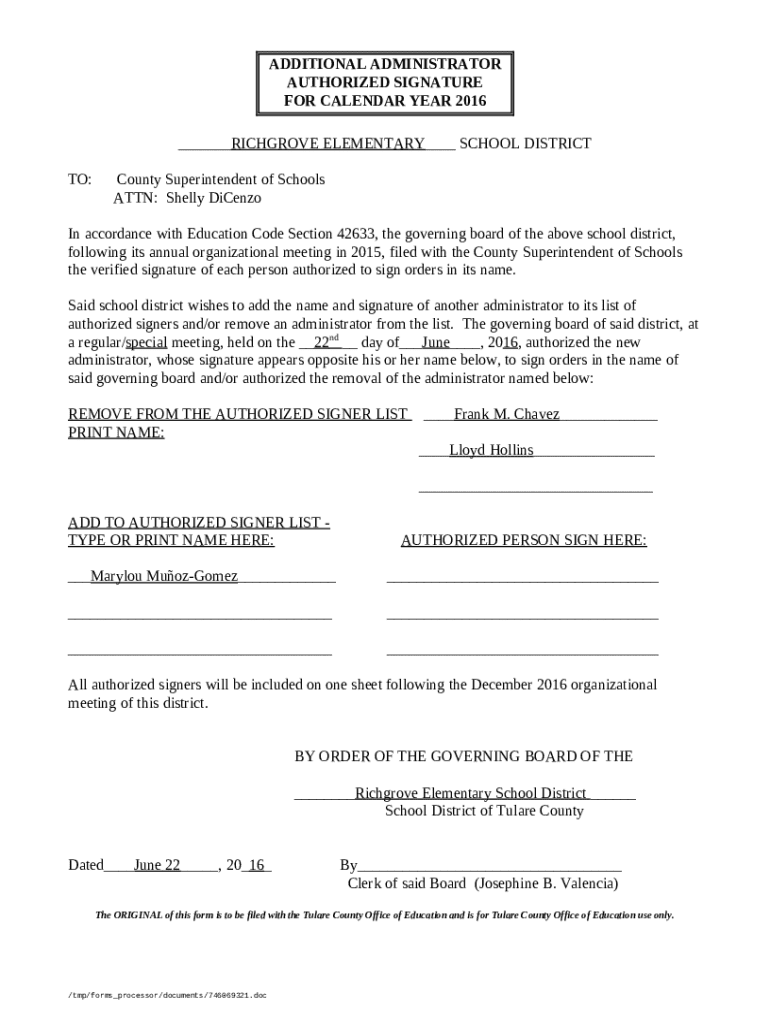 Additional Authorized Signature Doc Template | pdfFiller