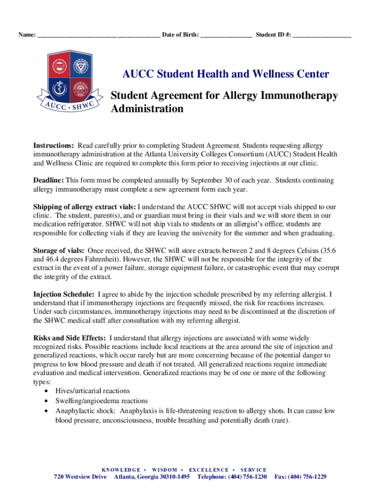 Fillable Online student-agreement-allergy-immunotherapy- ... Fax Email Print - pdfFiller