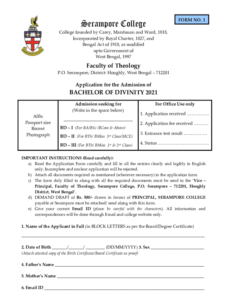 Fillable Online Fillable Online BD Application Form - Serampore College ...