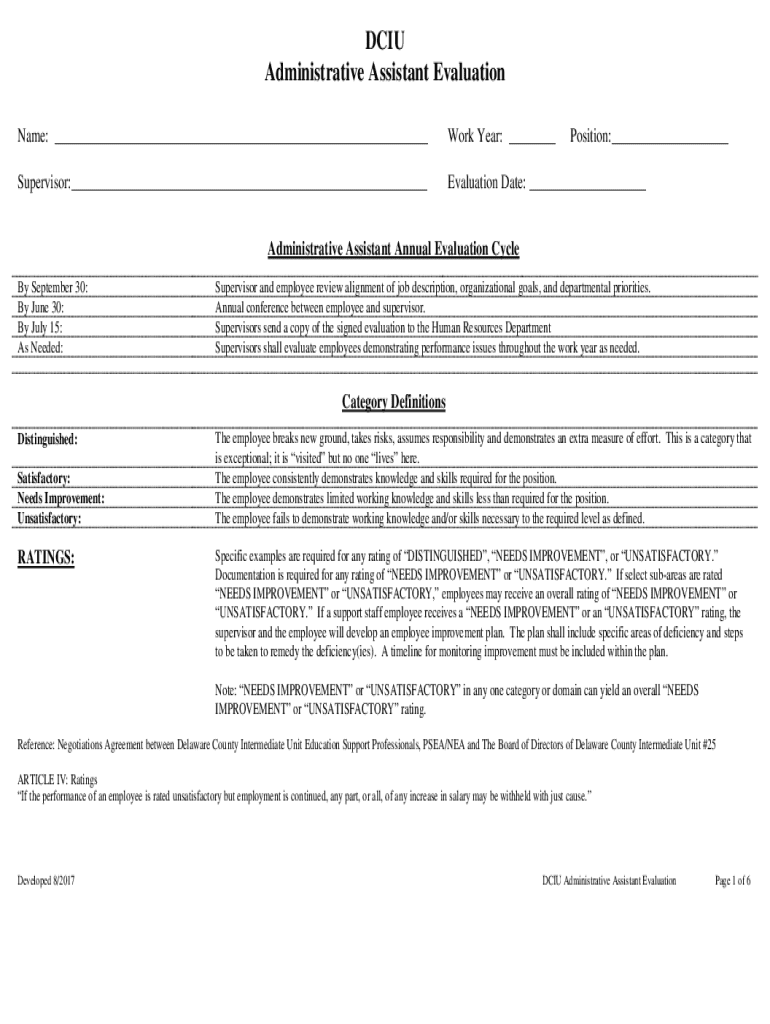 Fillable Online ADMINISTRATIVE ASSISTANT EVALUATION FORM Fax Email Print - pdfFiller