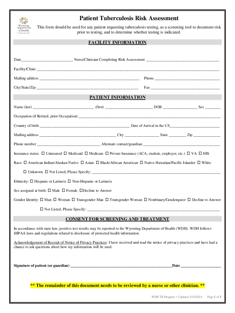 Fillable Online Virginia Department of Health Tuberculosis Risk ...