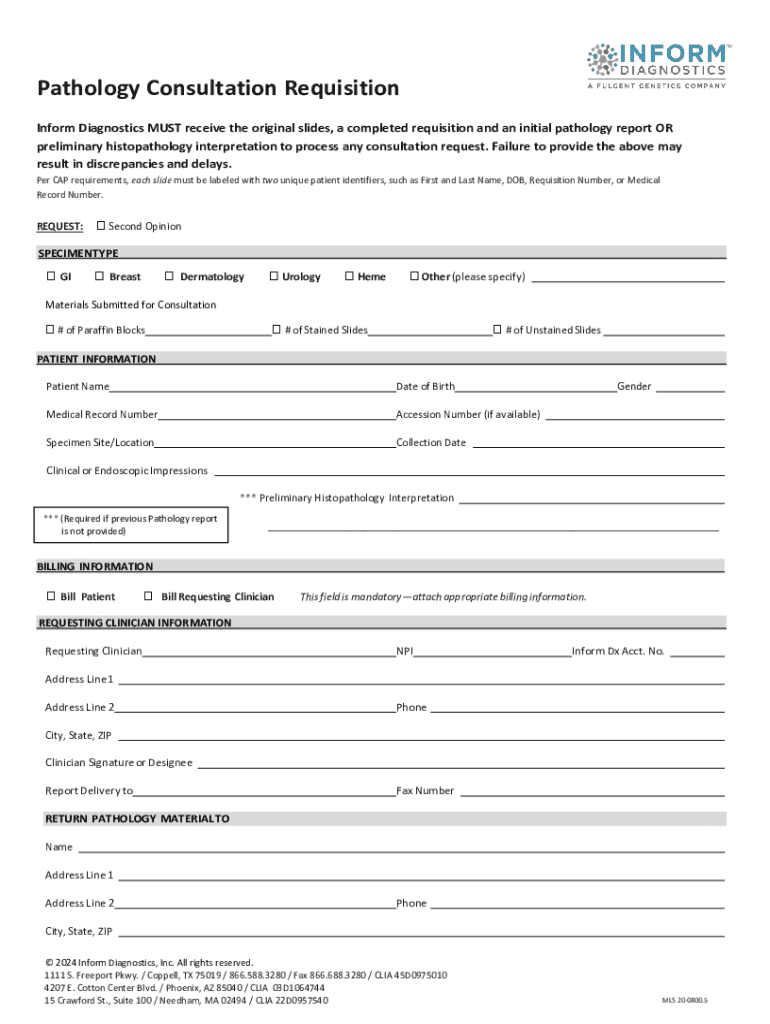 Fillable Online Inform Dx Pathology Consultation form Fax Email Print - pdfFiller