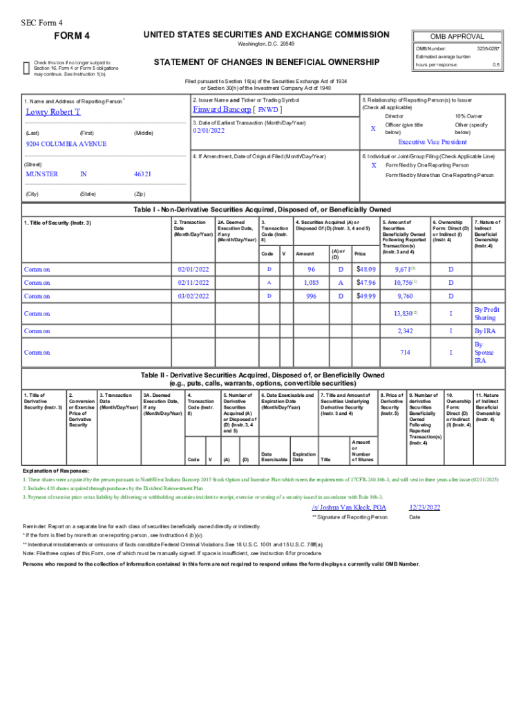 Fillable Online Sec Form 4 - Statement of Changes in Beneficial Ownership 2022 Fax Email Print ...