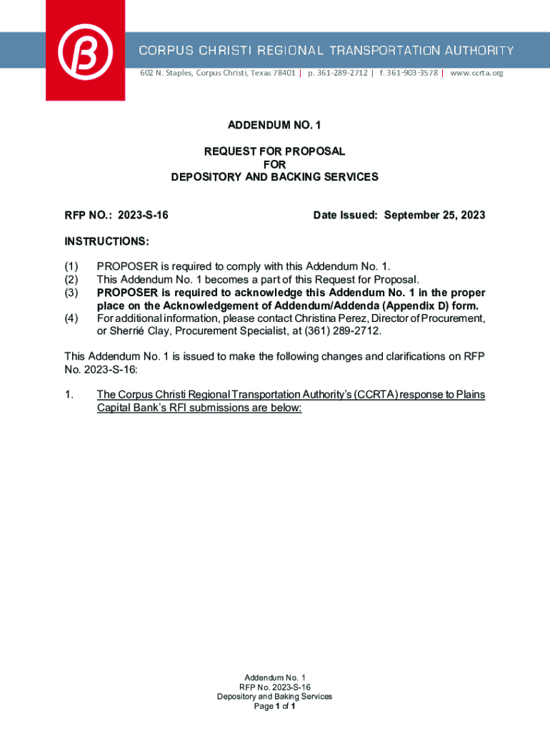 Fillable Online Addendum No. 1 Request for Proposal for Long-Term and ...