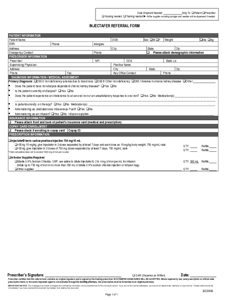 Fillable Online Acaria Health - VA-CT-Injectafer Referral Form. Injectafer Referral Form Fax ...