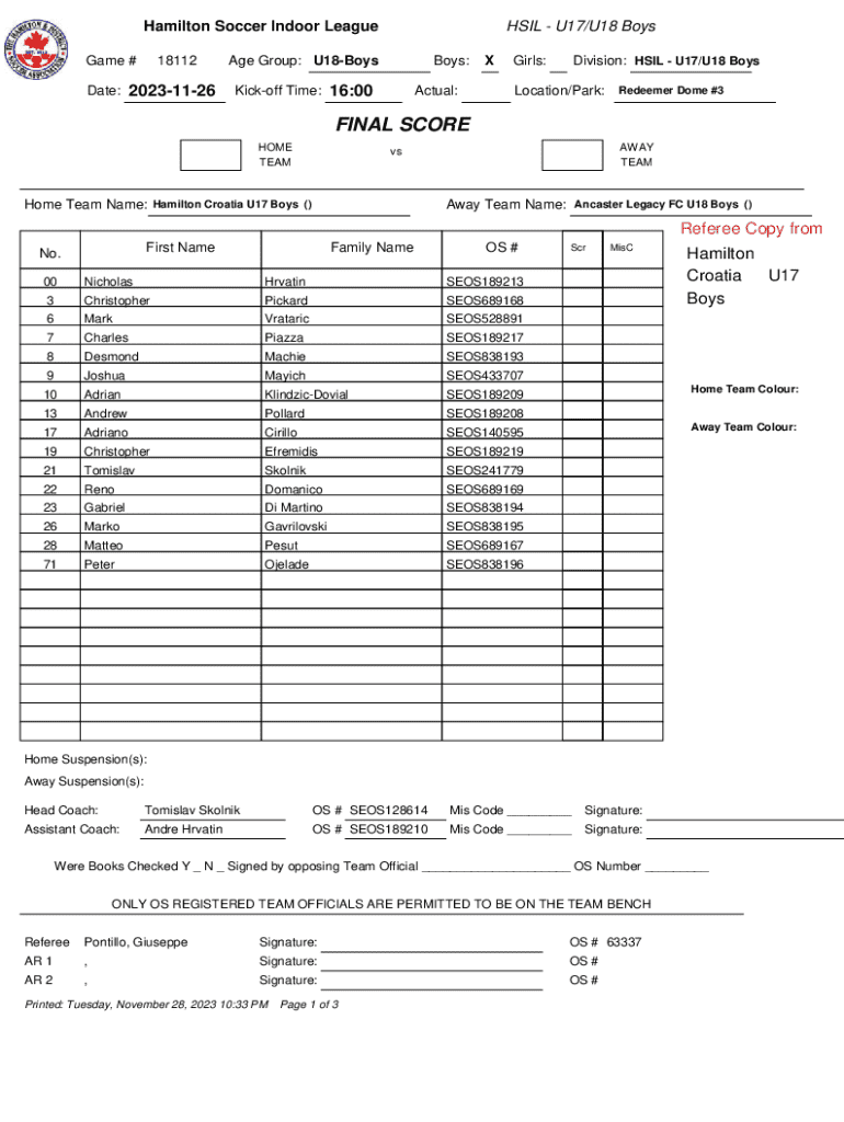 Fillable Online Recreational Soccer: Indoor Season Fax Email Print ...