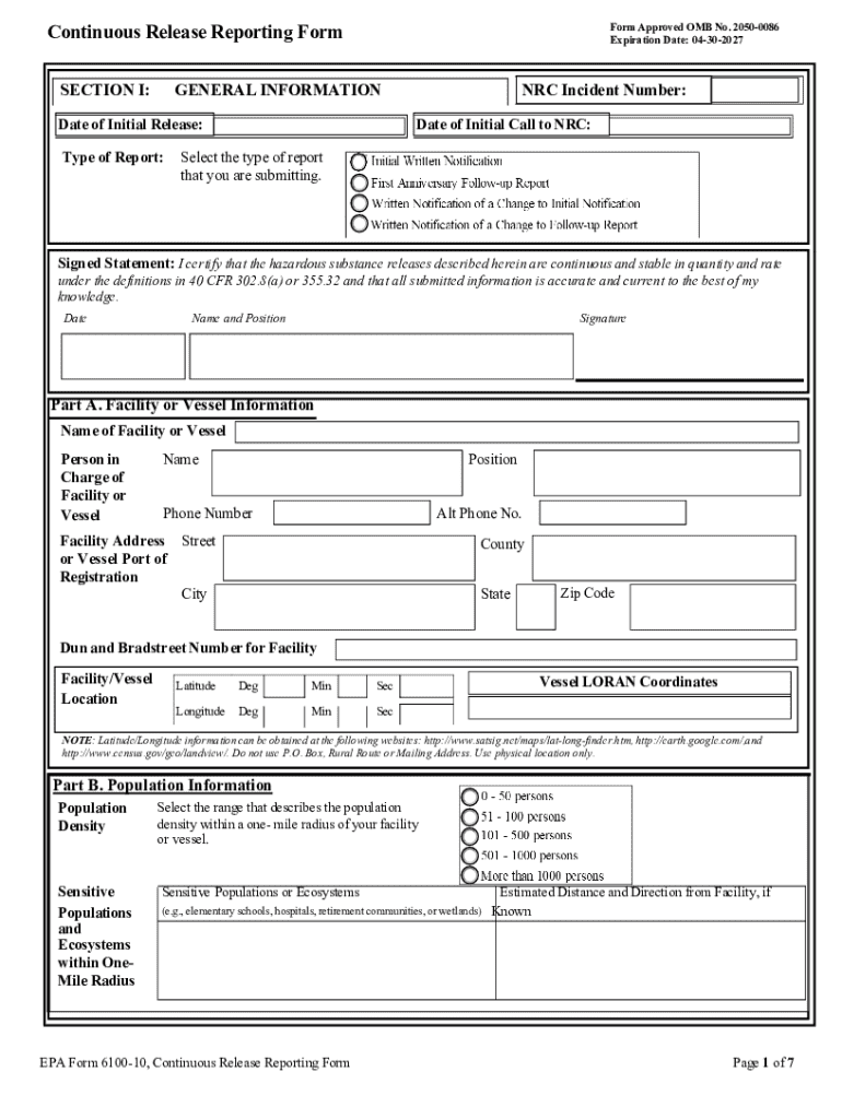 Fillable Online 6100-10 Continuous Release Reporting Form Fax Email ...