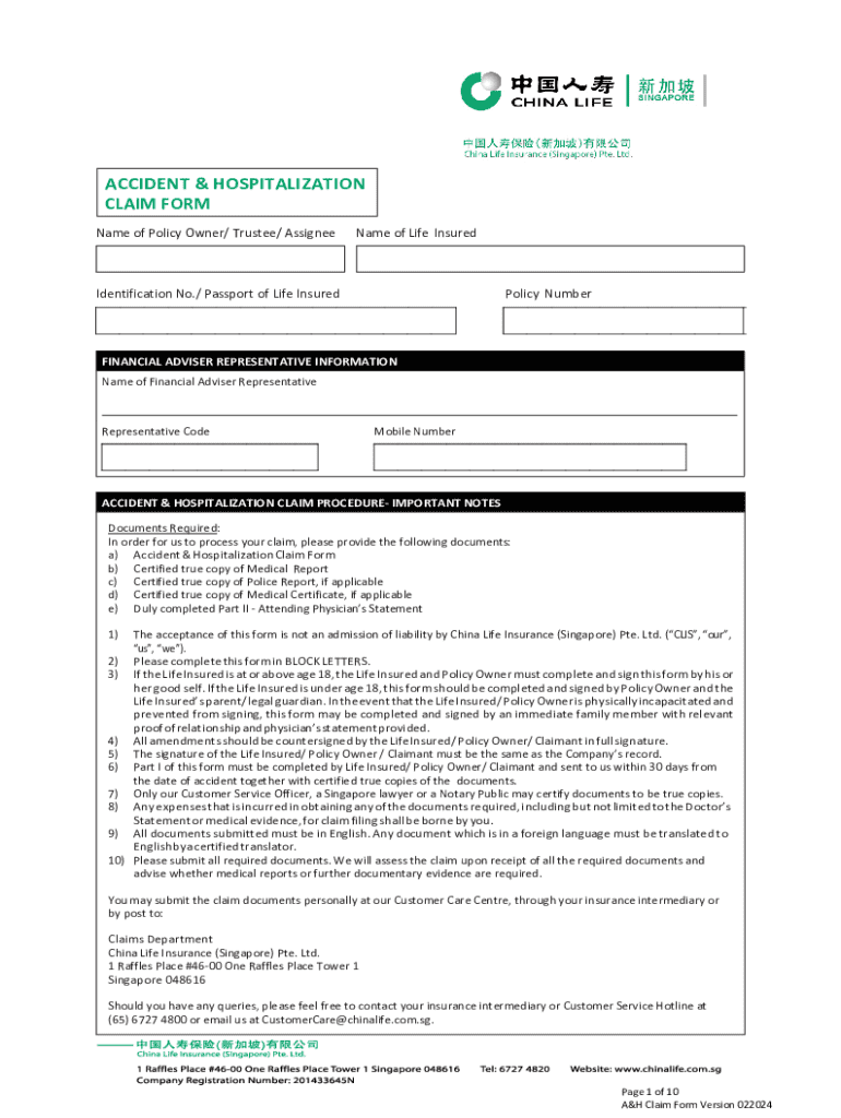 Fillable Online Accident & Hospitalization Claim Form Fax Email Print ...