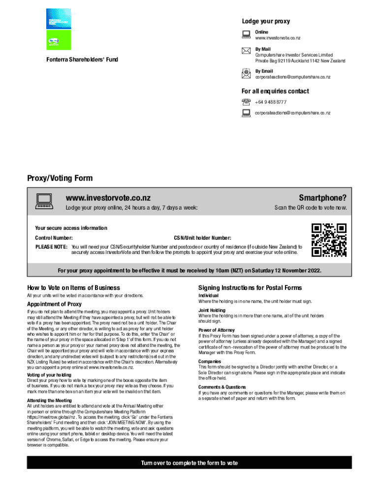 Fillable Online Fonterra Shareholders’ Fund Proxy Voting Form 2022 ...