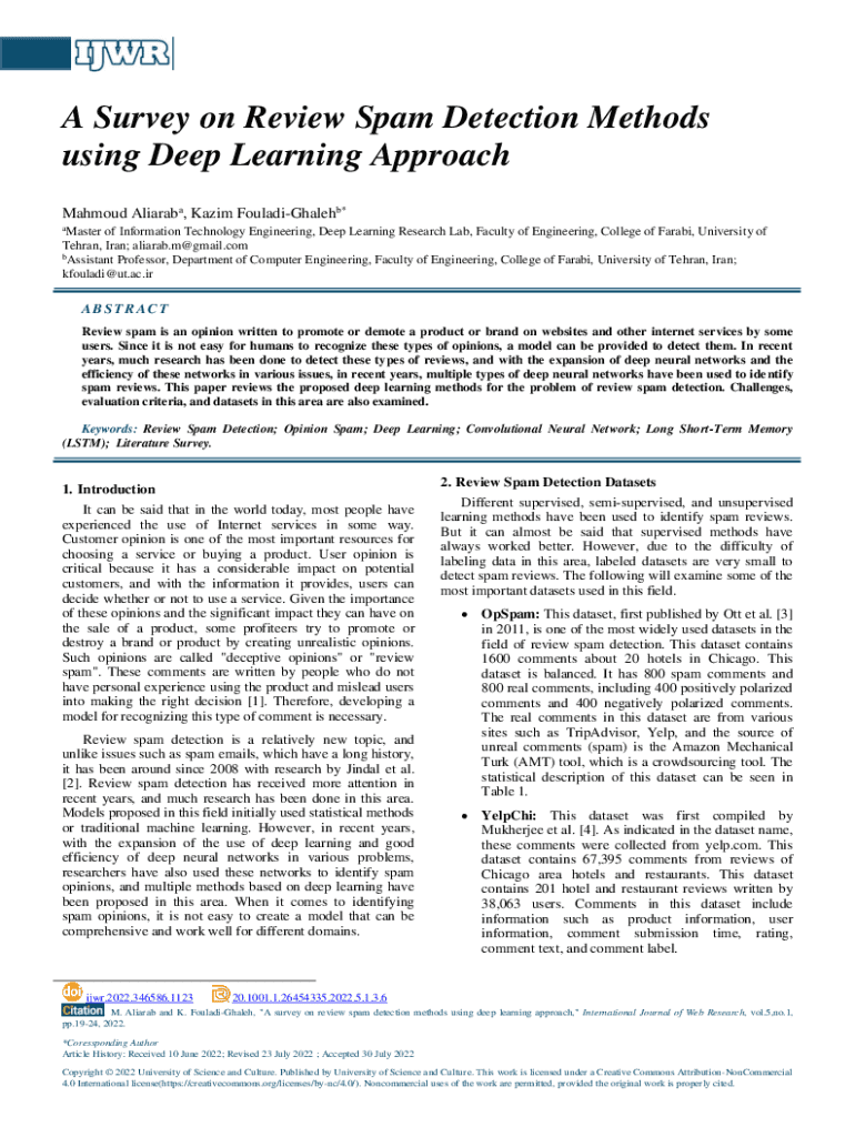 Fillable Online A Survey on Review Spam Detection Methods using Deep ... Fax Email Print - pdfFiller