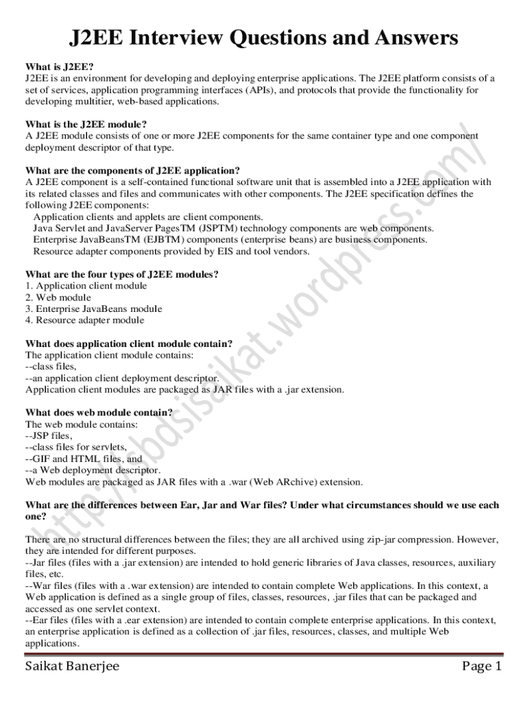 Fillable Online What are some most commonly asked Java/J2EE interview ... Fax Email Print ...