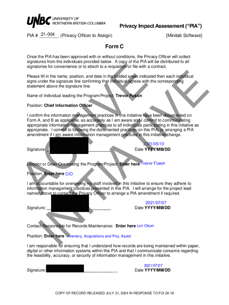 Fillable Online Privacy Impact Assessment (PIA) Form C Fax Email Print ...