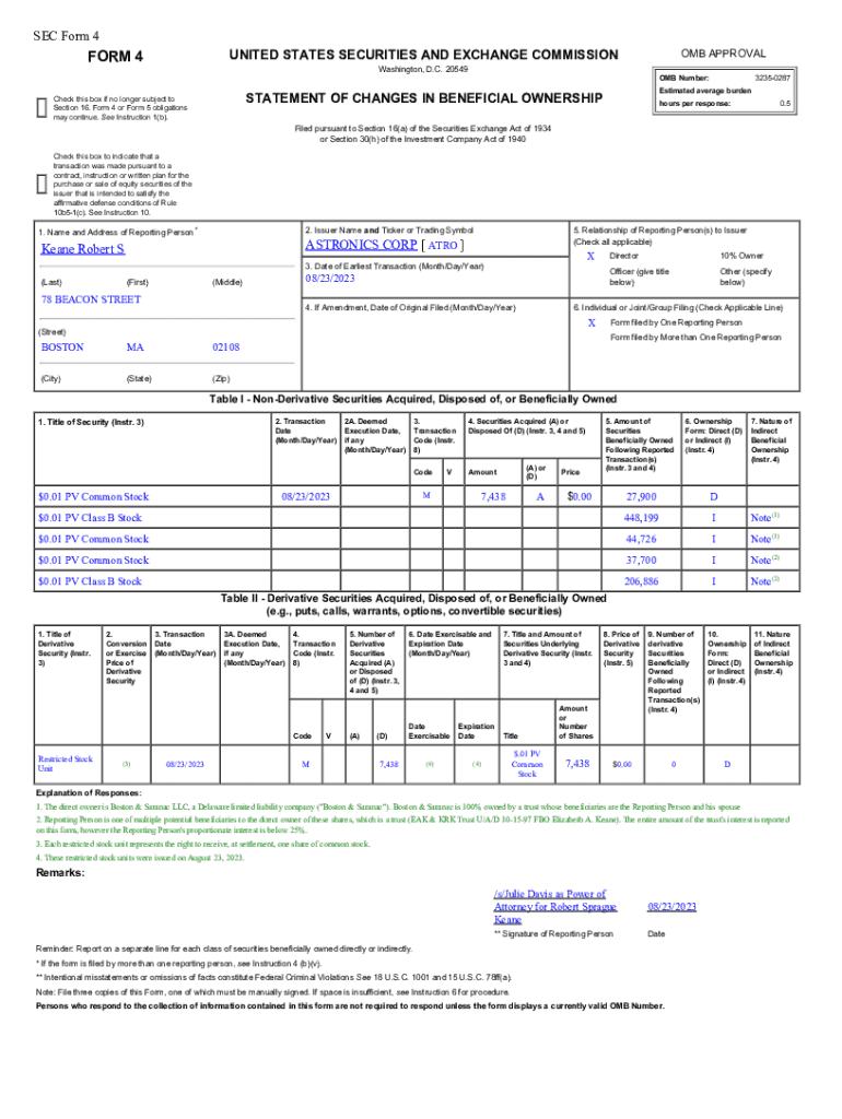 Fillable Online Sec Form 4: Statement of Changes in Beneficial Ownership - 2023 Fax Email Print ...