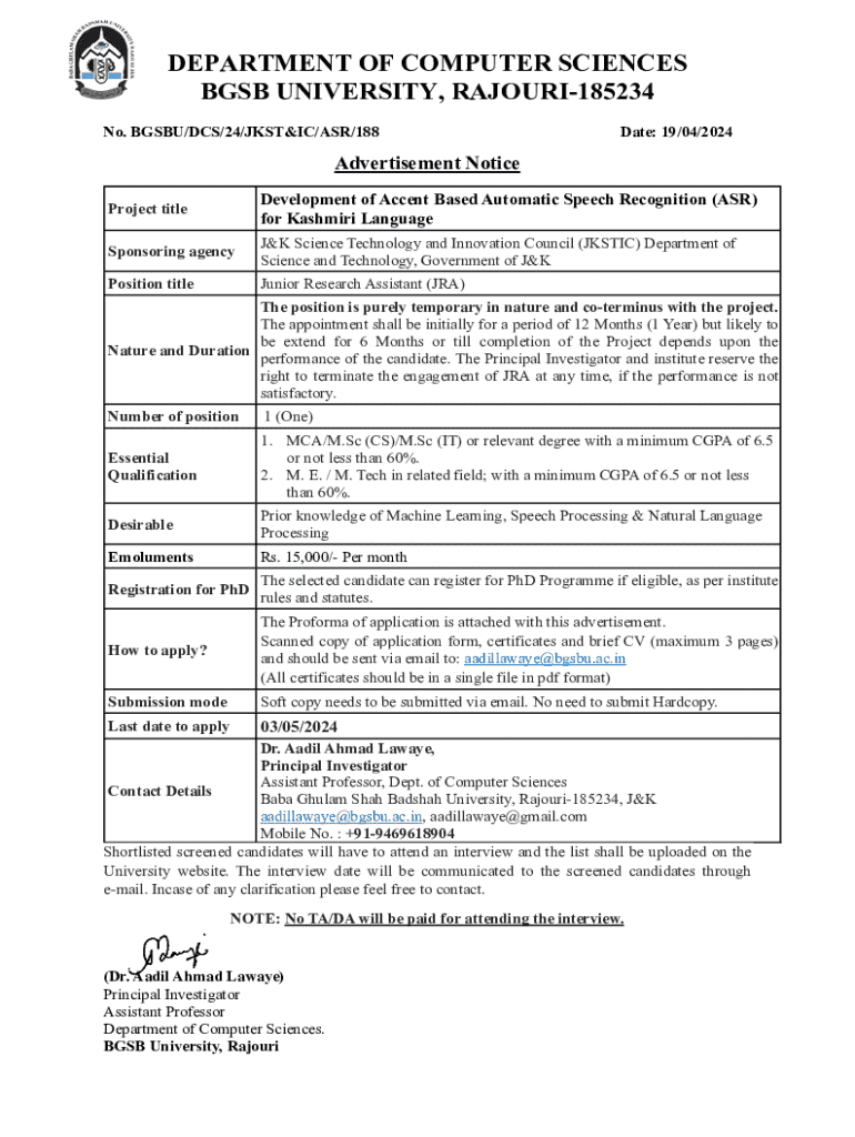 Fillable Online Jra Application for Accent Based Asr Project 2024 Fax ...