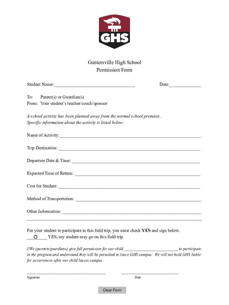 Fillable Online GHS Field Trip Form Fax Email Print - pdfFiller