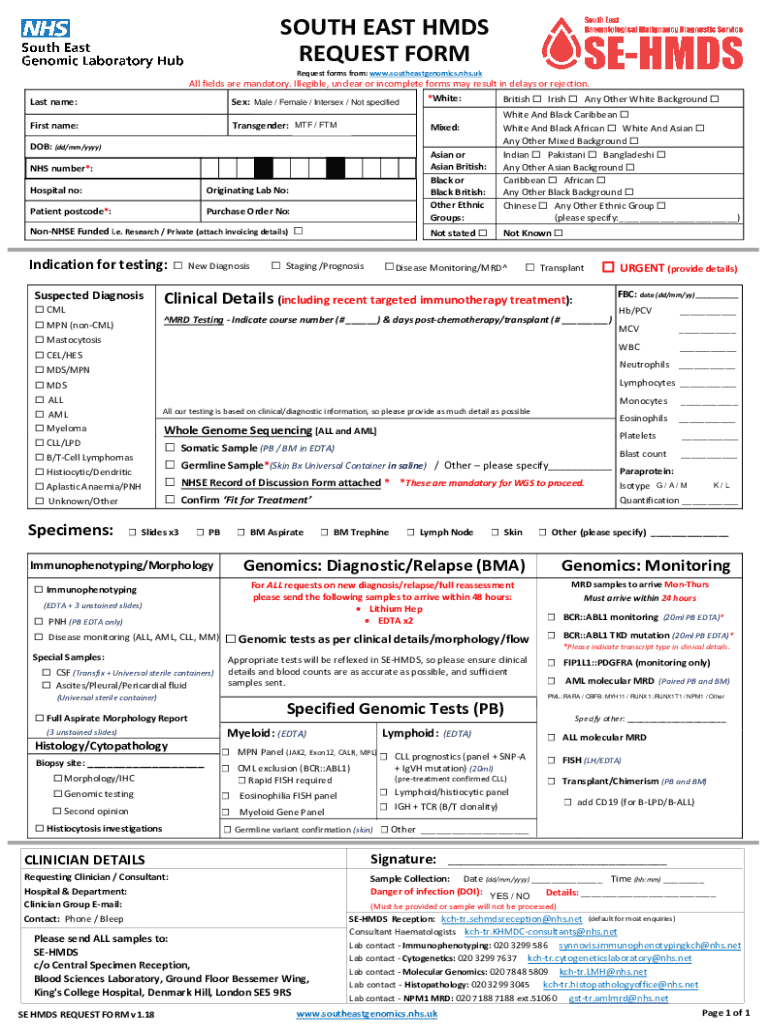 Fillable Online Fillable Online SOUTH EAST HMDS REQUEST FORM Fax ...