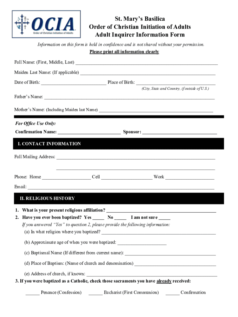 Fillable Online OCIA-Adult-Inquirer-Form.pdf - St. Mary\'s Basilica Fax ...