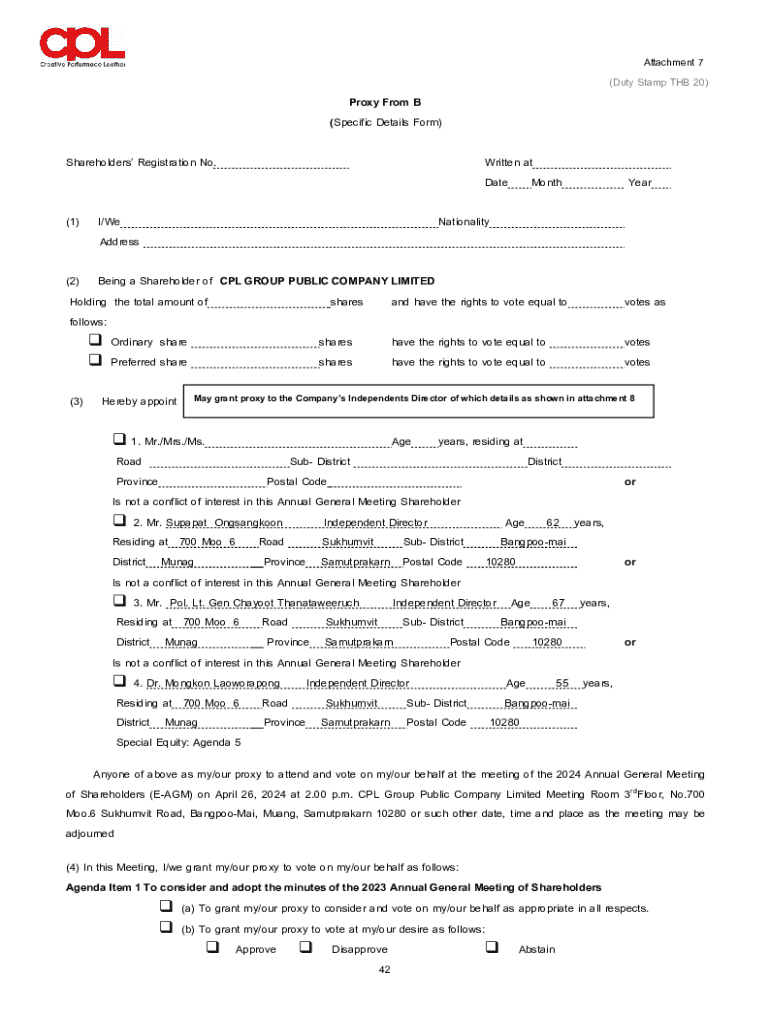 Fillable Online Proxy From B (Specific Details Form) Shareholders ...