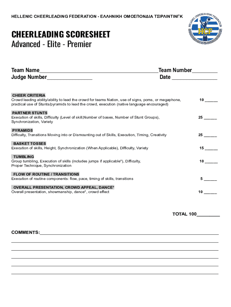 Fillable Online 2025 CHEER SCORE SHEETS High School Fax Email Print ...