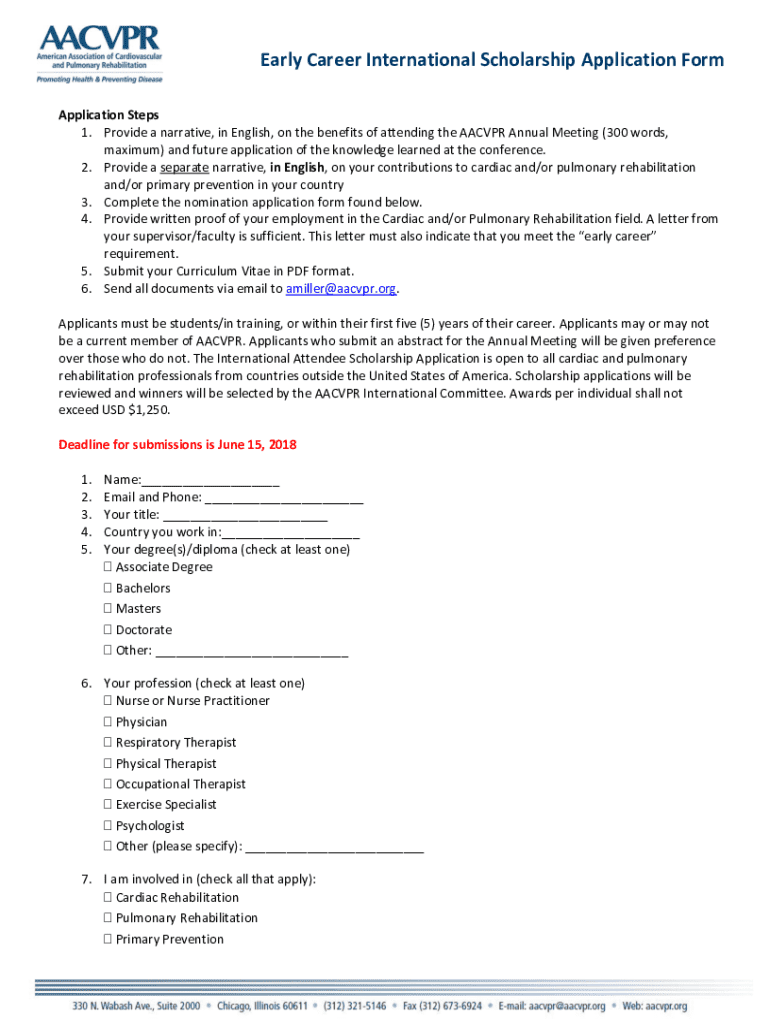 Fillable Online Early Career International Scholarship Application Form Fax Email Print - pdfFiller