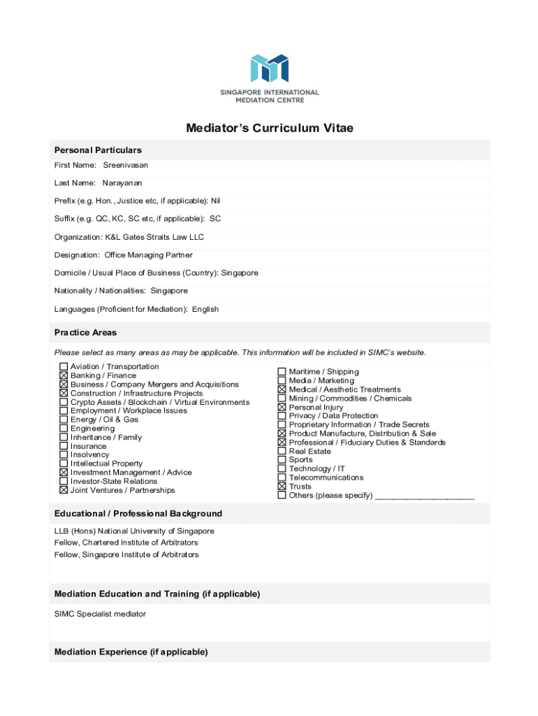 Fillable Online 20230518 Mediator CV Form.docx Fax Email Print - pdfFiller