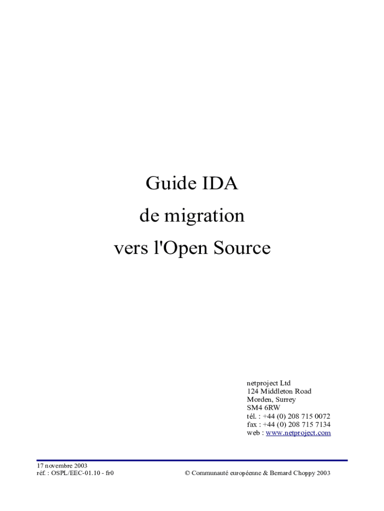 Remplissable en ligne Guide IDA de migration Open Source. Version 1.0 ...