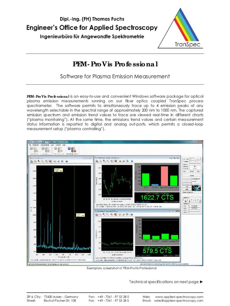 Fillable Online PEM-ProVis Professional Software for Plasma Emission ...