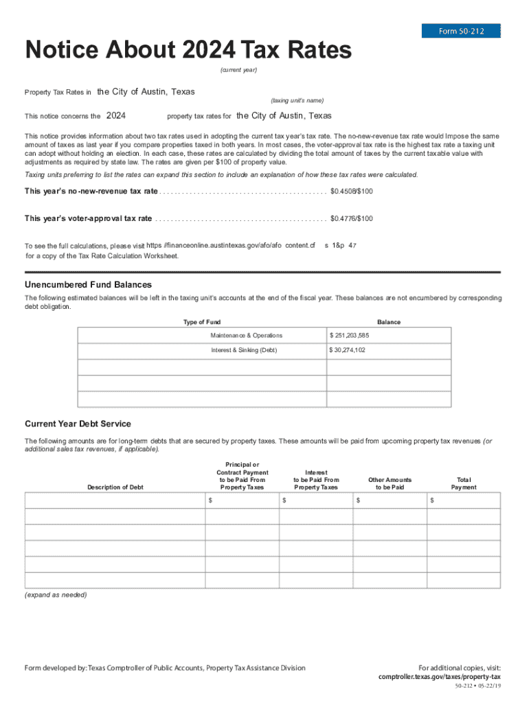 Fillable Online This notice concerns the 2024 property tax rates for ...