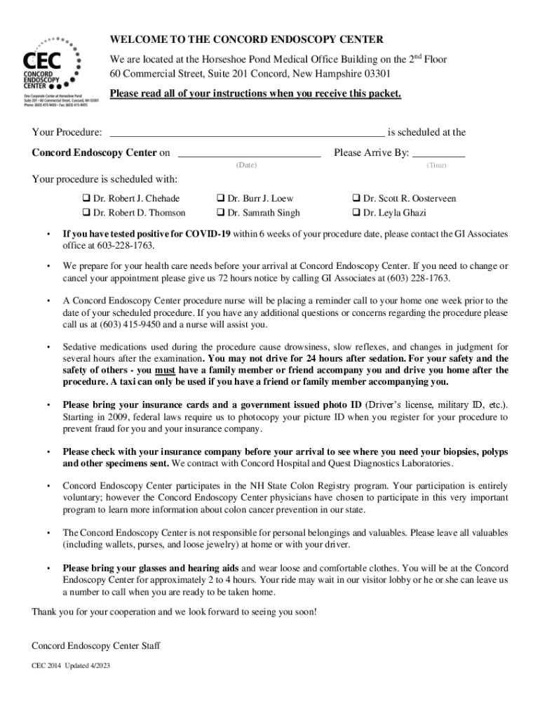 Fillable Online Your Procedure: is scheduled at the Fax Email Print ...