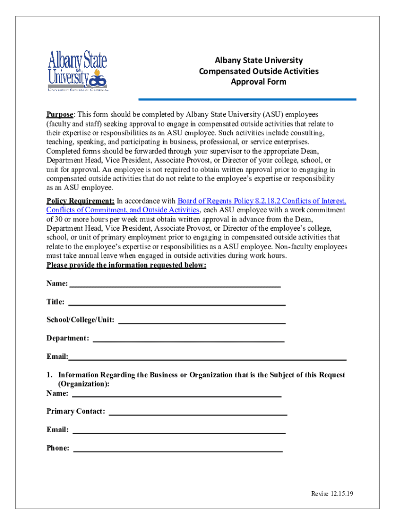 Fillable Online Outside Activities Request Form Fax Email Print - pdfFiller