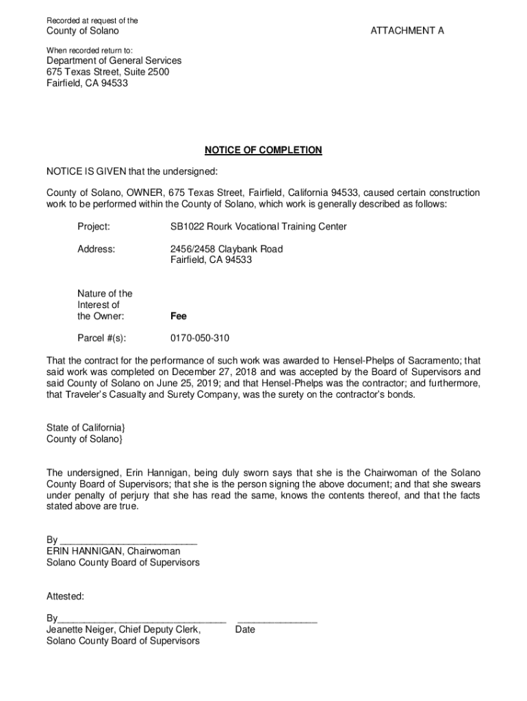 Fillable Online 19-509 - A - Notice of Completion Fax Email Print - pdfFiller