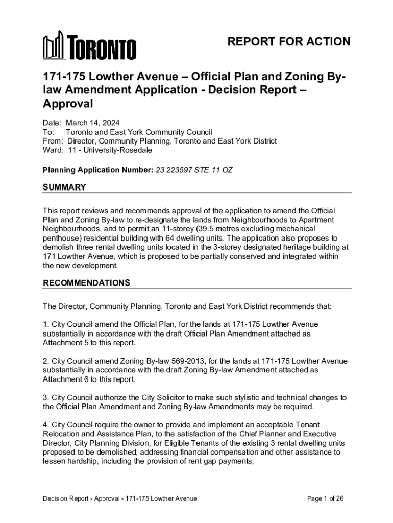 Fillable Online 171-175 Lowther AvenueOfficial Plan and Zoning By-law Amendment Application ...