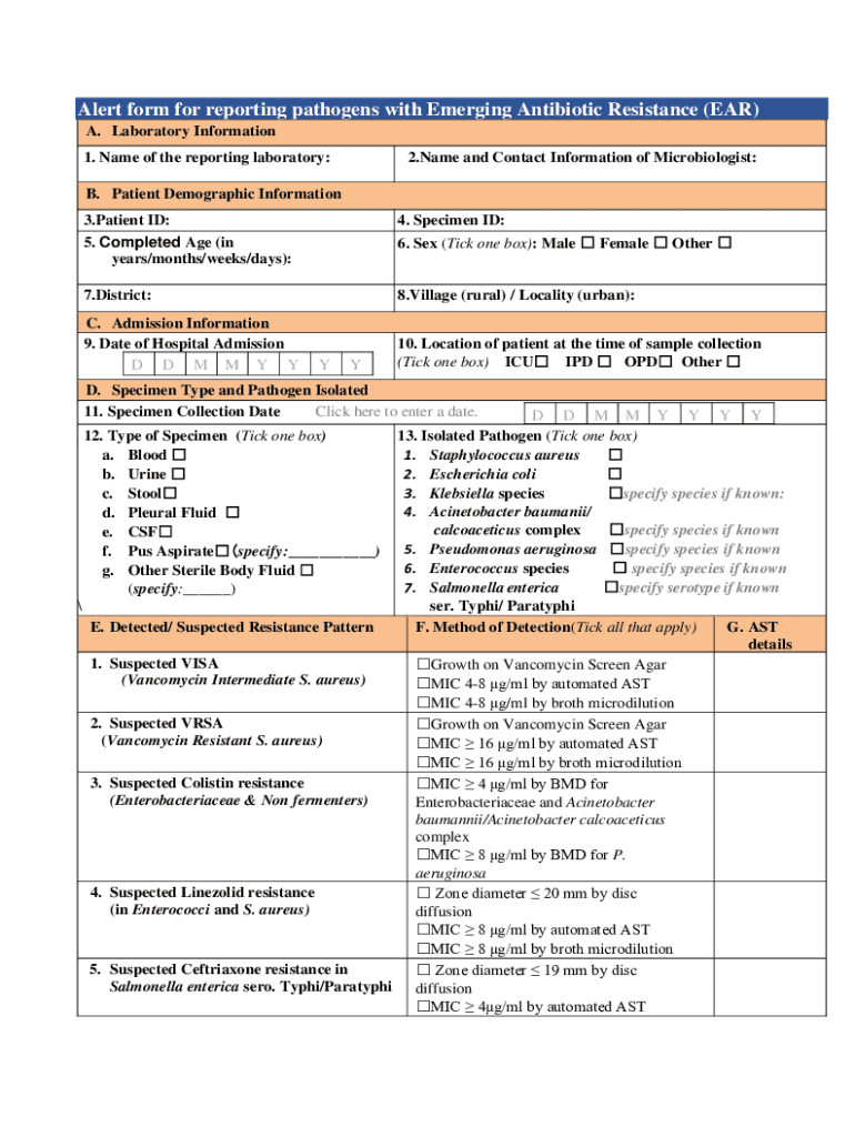 Fillable Online Alert form for reporting pathogens with Emerging ...