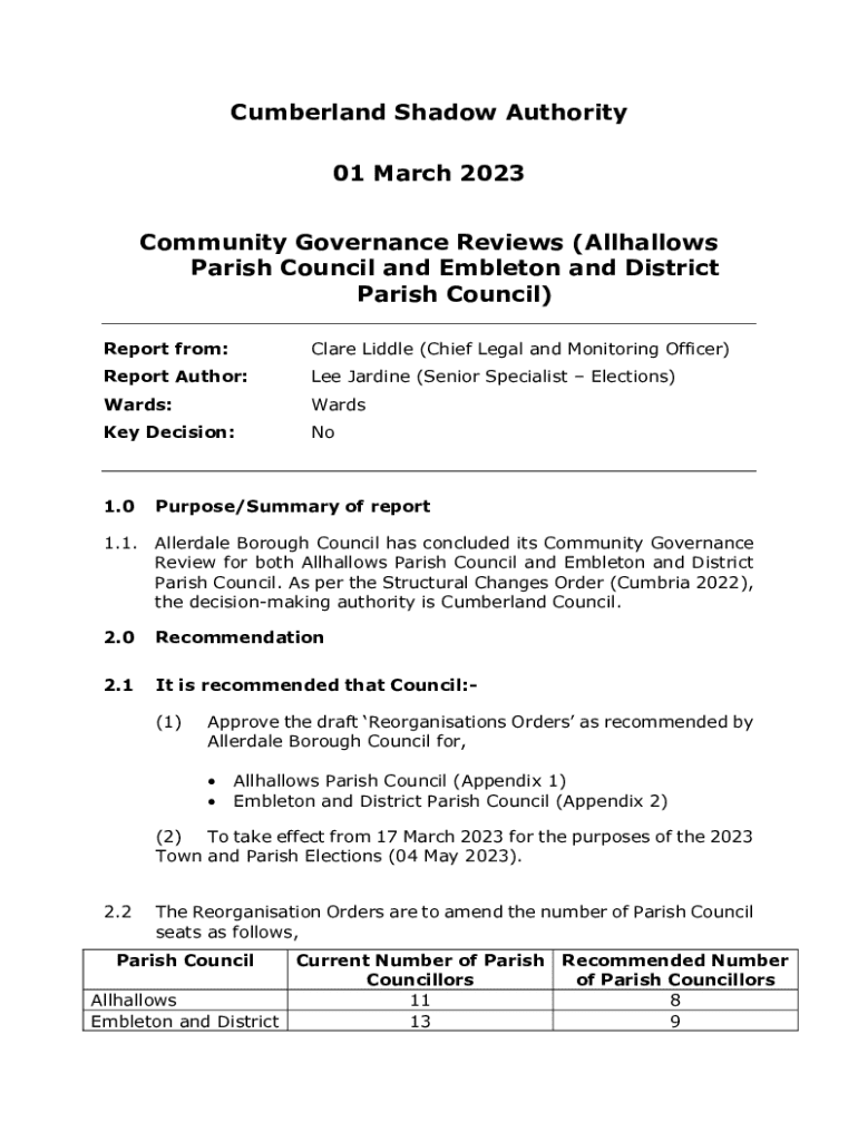 Fillable Online Cumberland Shadow Authority Community Governance Review ...