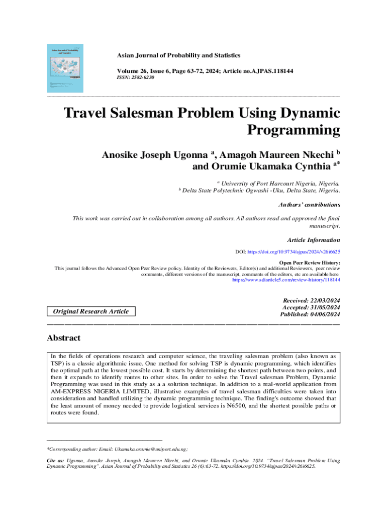 Fillable Online Travel Salesman Problem Using Dynamic Programming Fax Email Print - pdfFiller