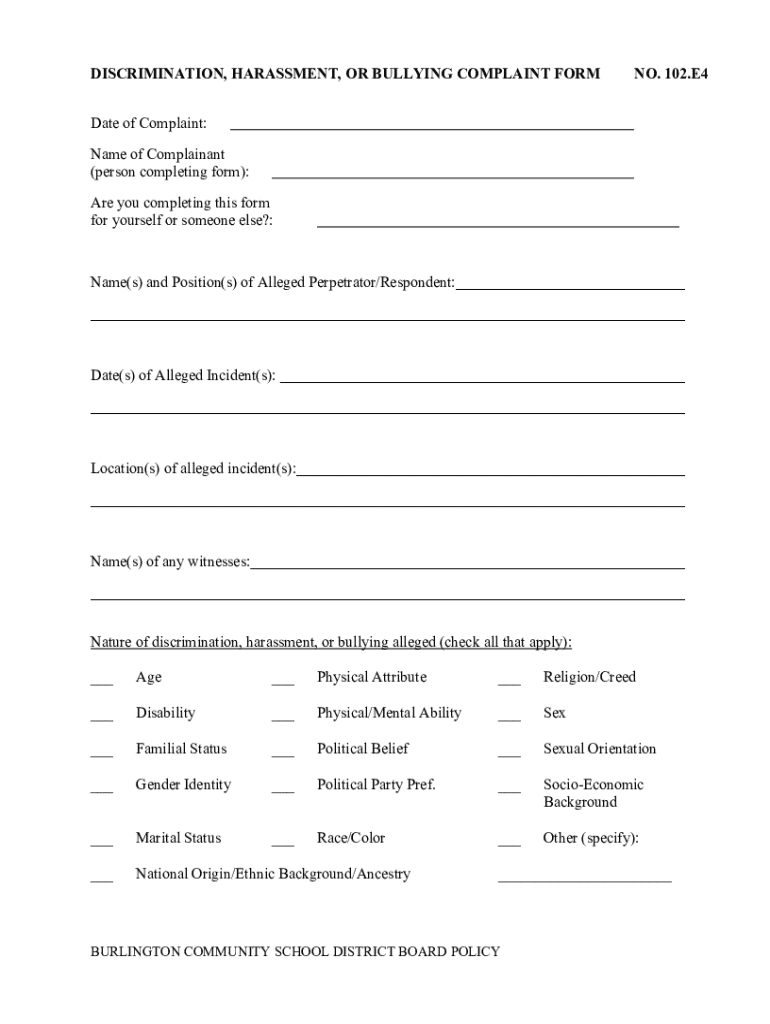 Fillable Online equal educational opportunity - discrimination ...